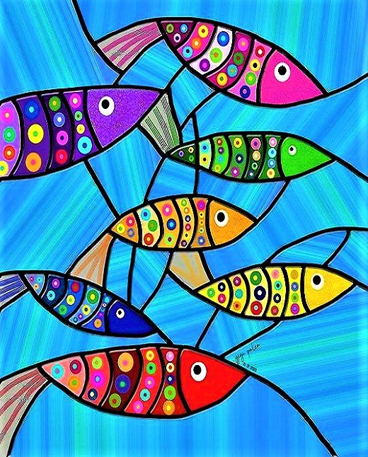 Solve Colorful fish jigsaw puzzle online with 63 pieces