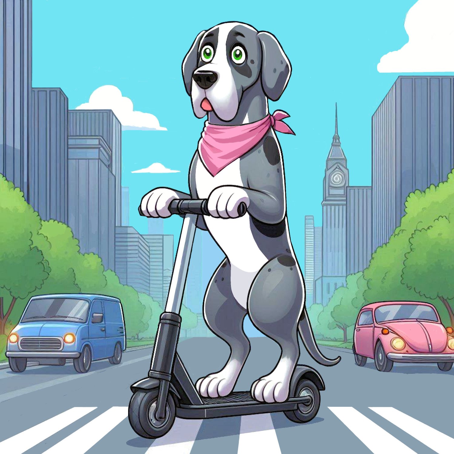 Solve DOG ON SCOOTER jigsaw puzzle online with 600 pieces