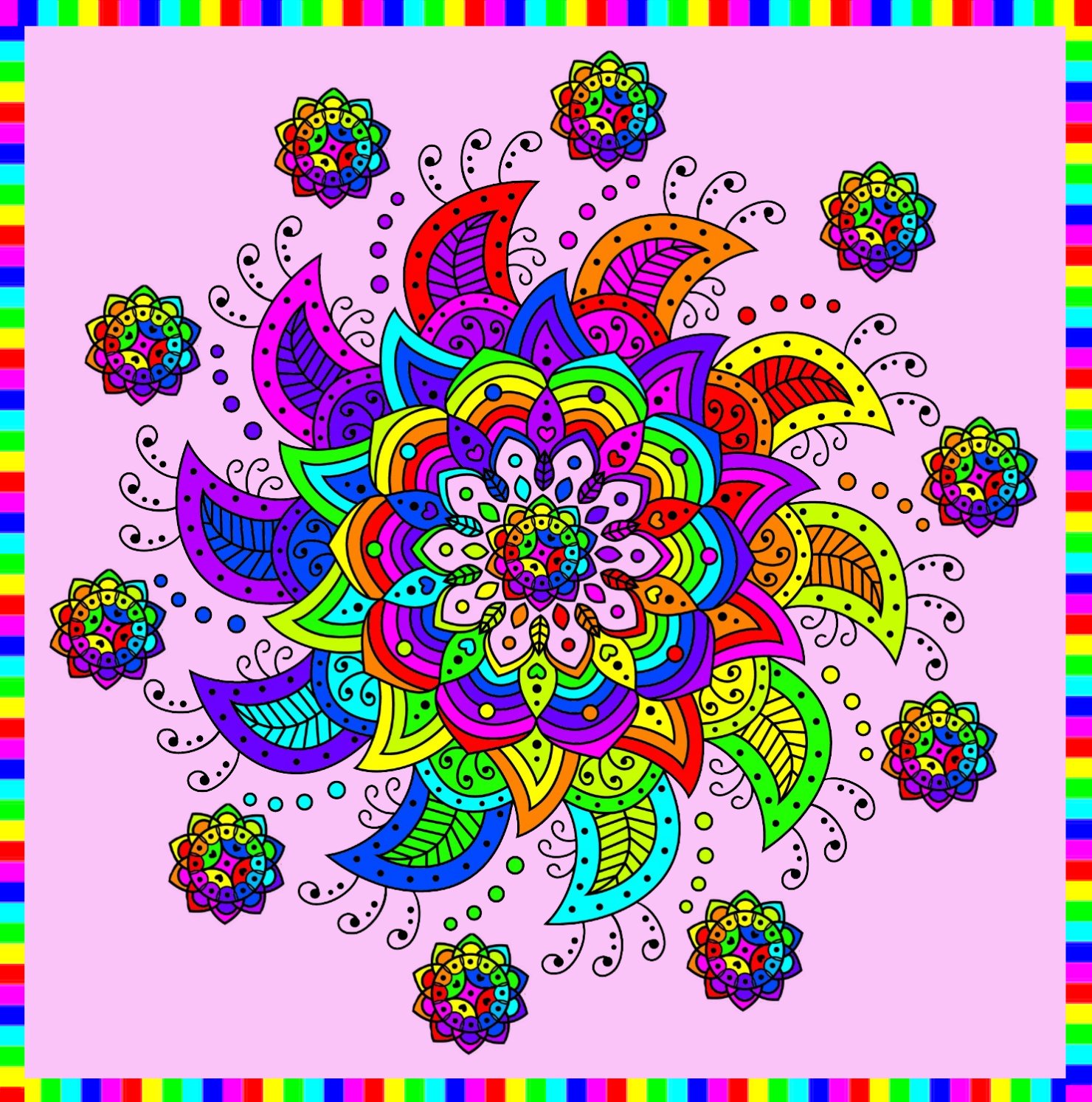 Solve Mandala Rainbow Pinwheel jigsaw puzzle online with 196 pieces