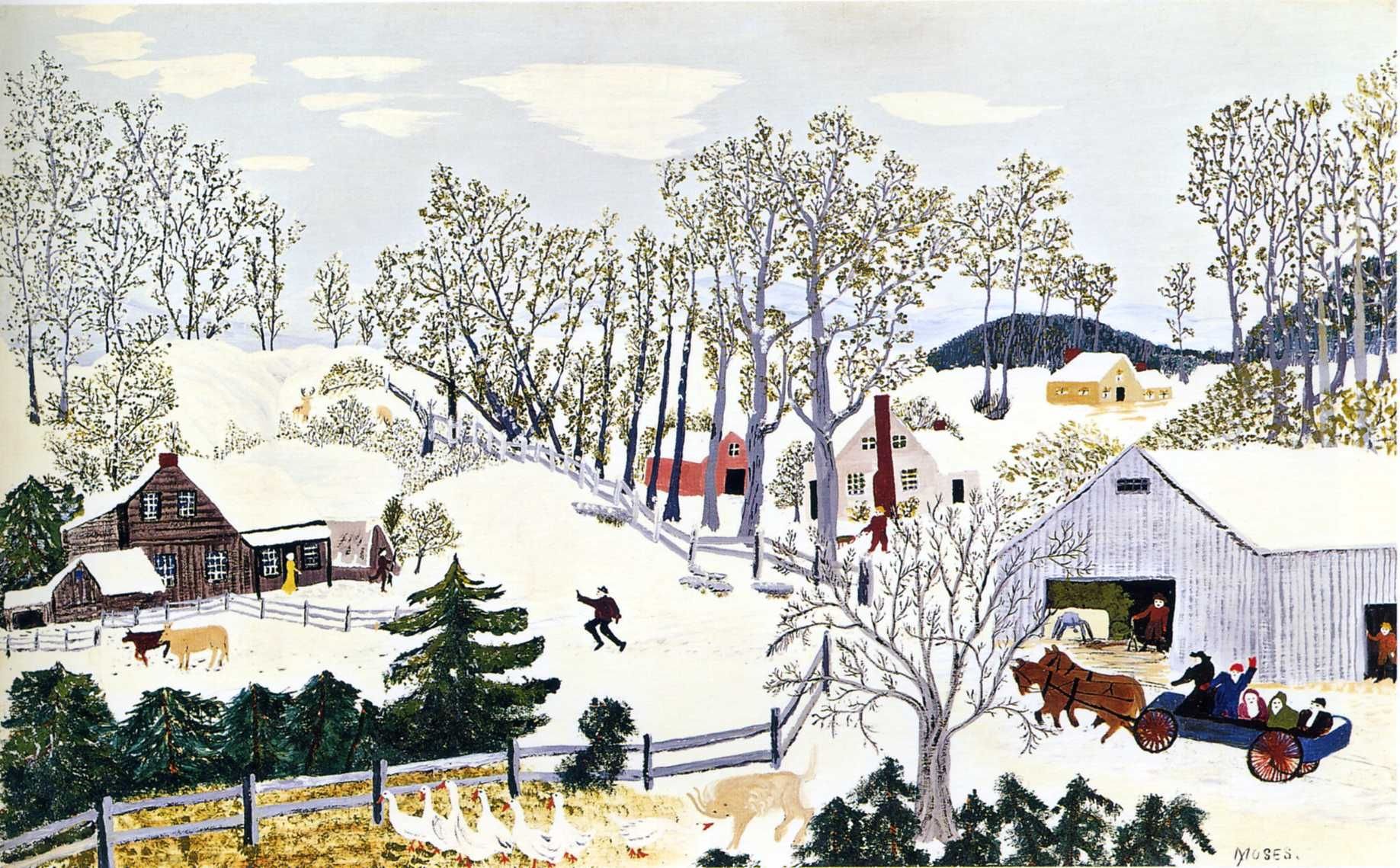 Solve Holiday Painting by Grandma Moses jigsaw puzzle online with 60 pieces
