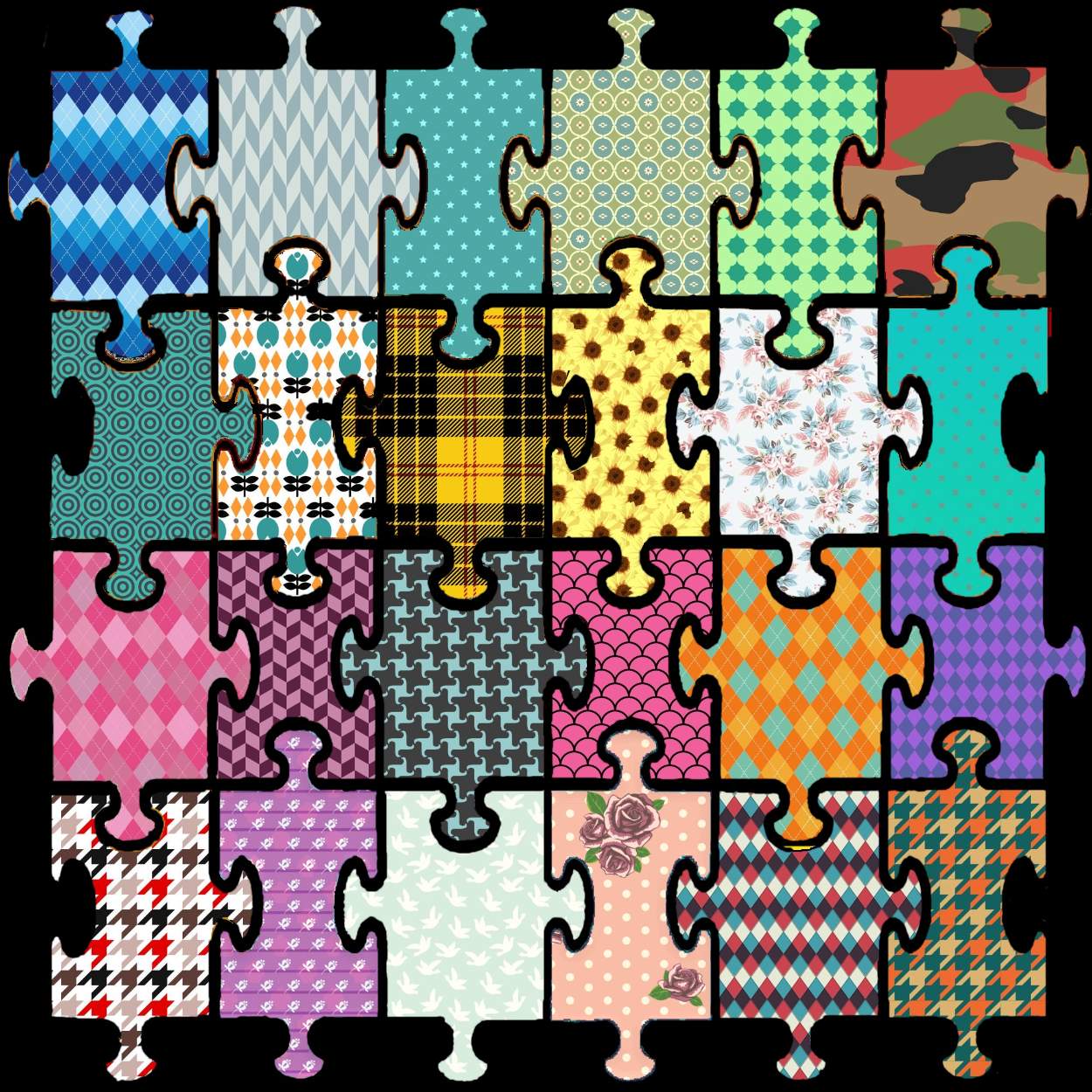 Solve PATTERNED PUZZLE PIECES jigsaw puzzle online with 100 pieces