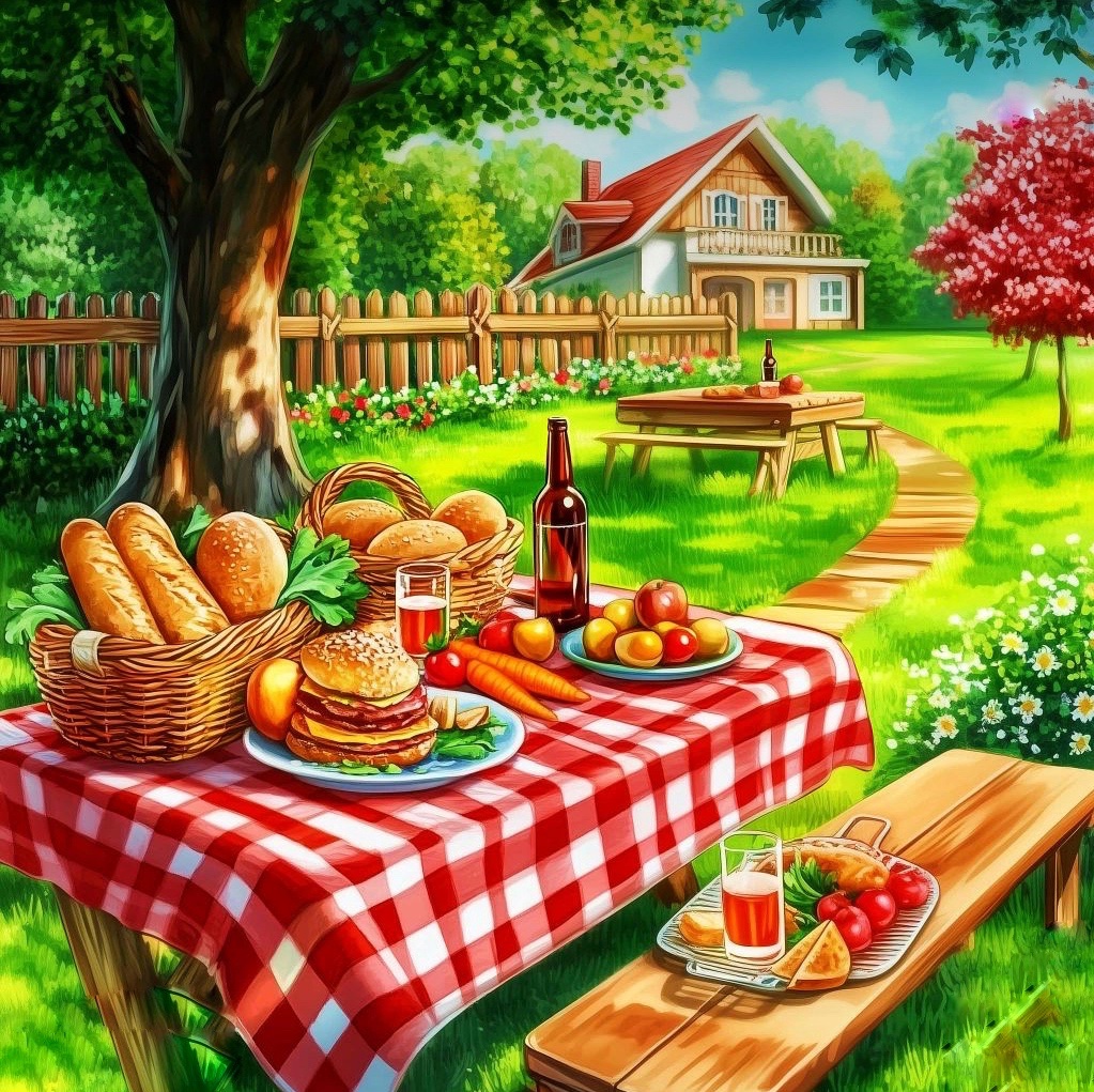 Solve Backyard picnic jigsaw puzzle online with 196 pieces