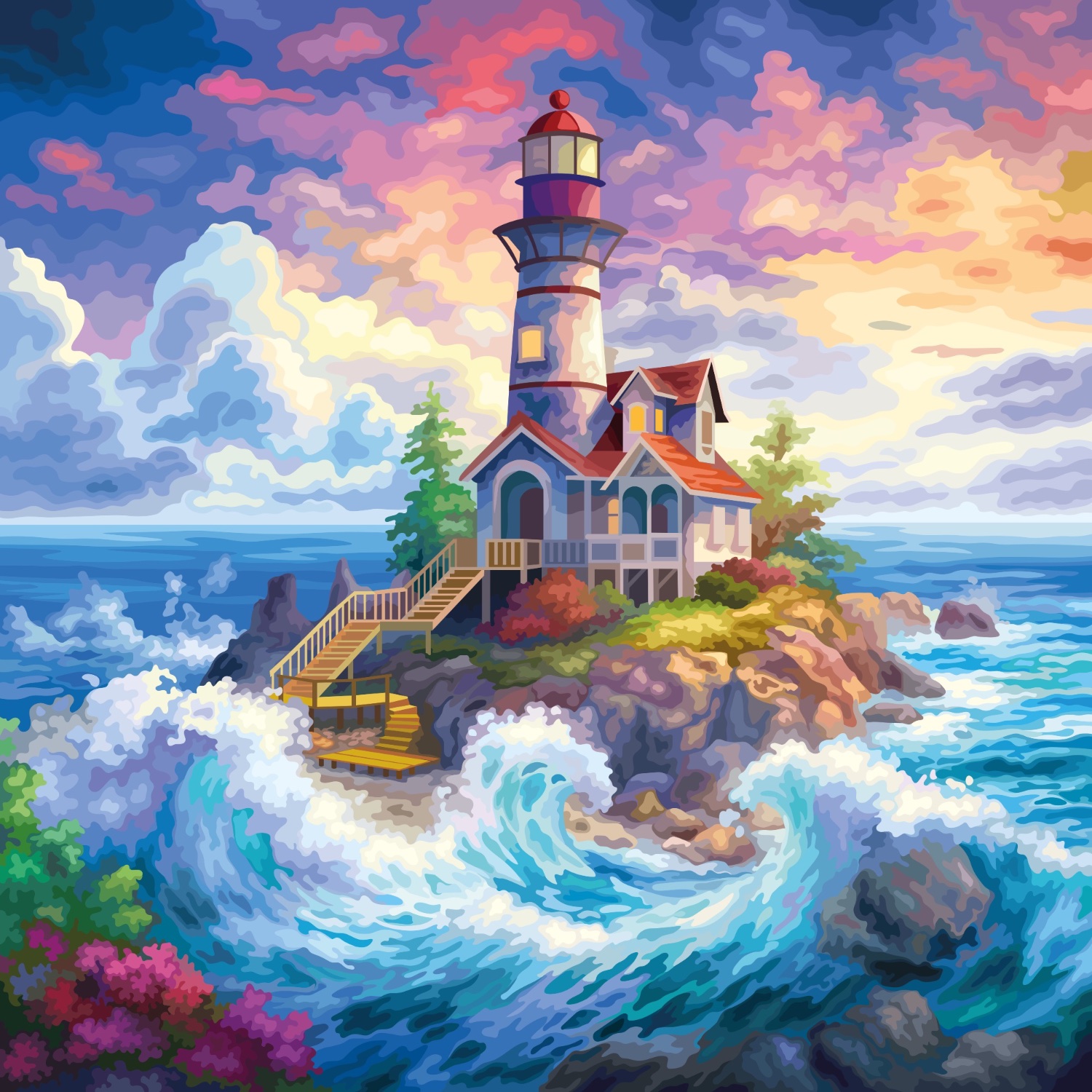 Solve Rough Seas at Lighthouse 144 jigsaw puzzle online with 144 pieces