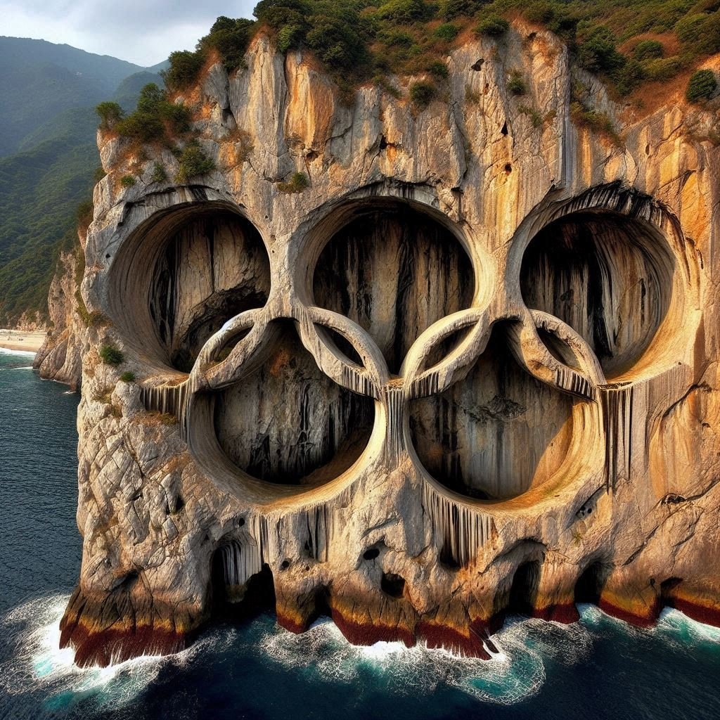 Solve The Olympic rings carved into a sea cliff jigsaw puzzle online ...