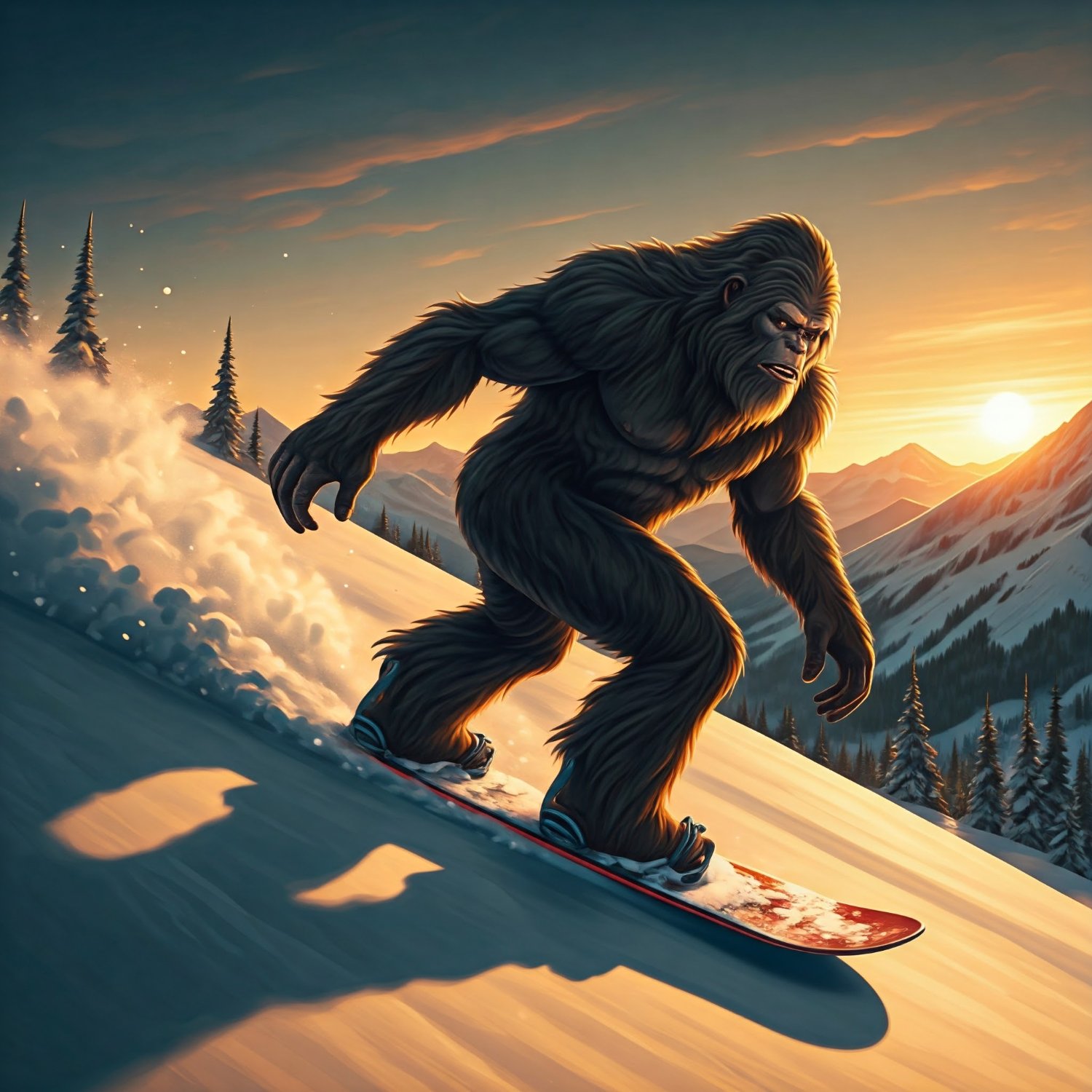 Solve Sasquatch snowboarding jigsaw puzzle online with 81 pieces