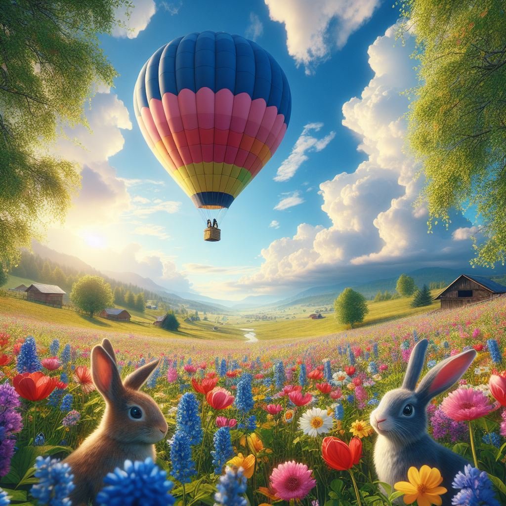 Jigsaw Puzzle | 64 pieces | Bunnies in the meadow | Jigidi