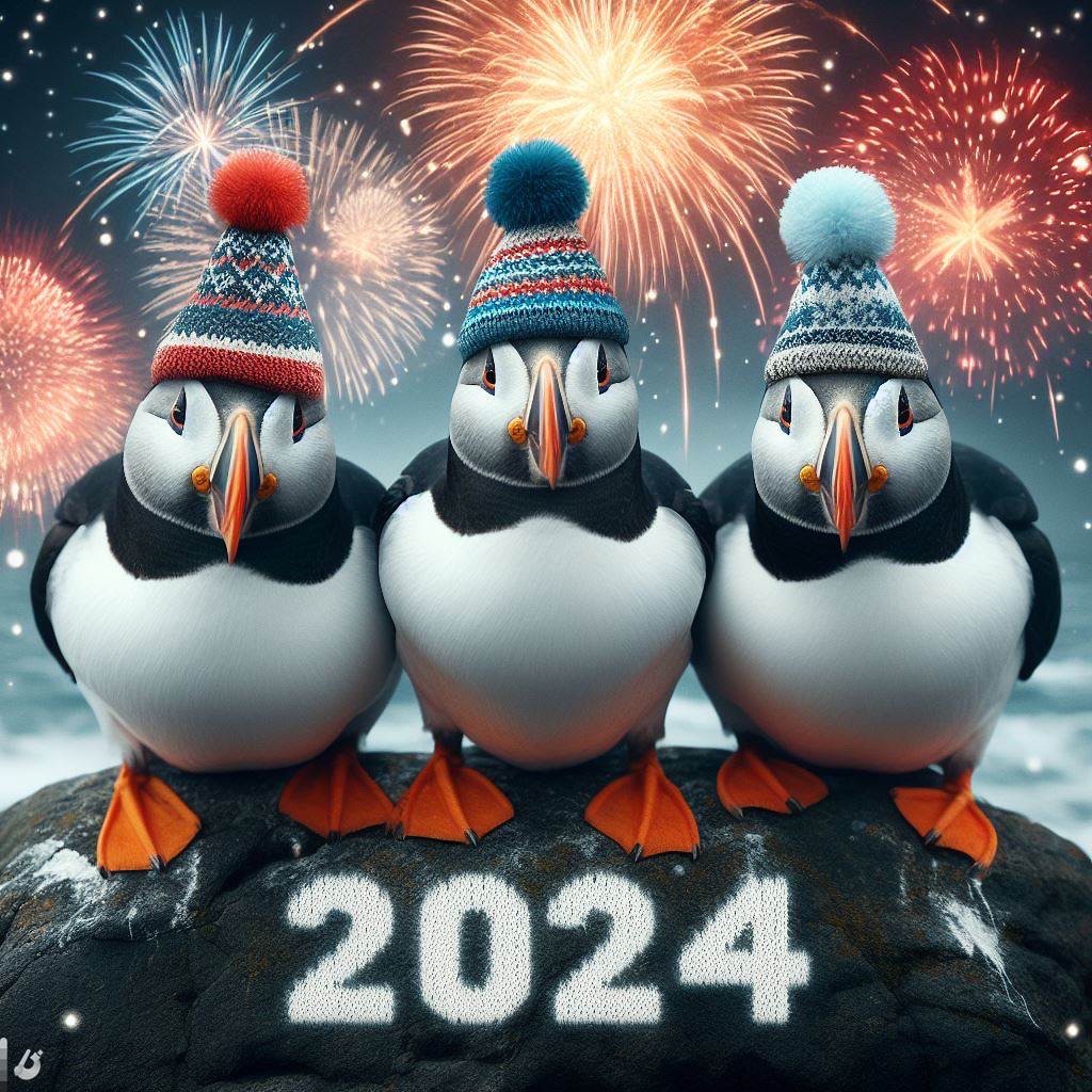 Solve Happy New Year Puffins jigsaw puzzle online with 100 pieces