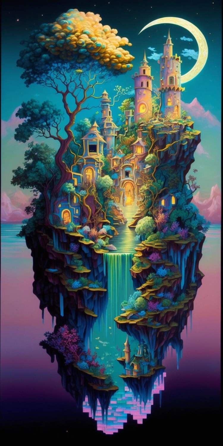 Solve Floating mountain castle jigsaw puzzle online with 120 pieces