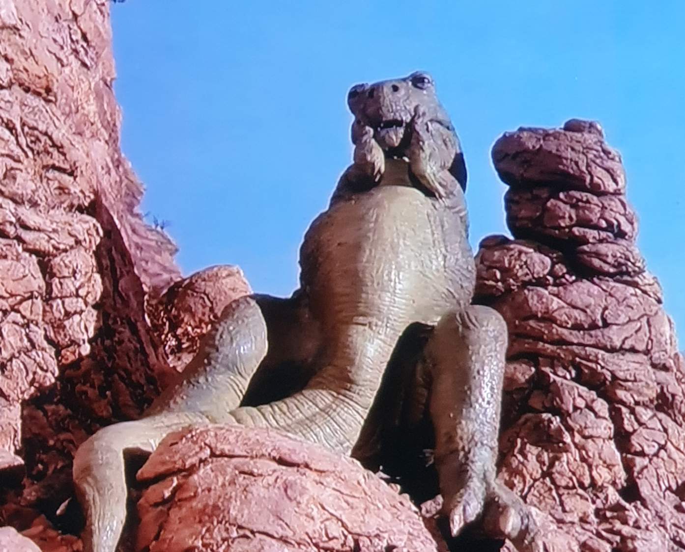 Solve T REX after falling off cliff jigsaw puzzle online with 63 pieces