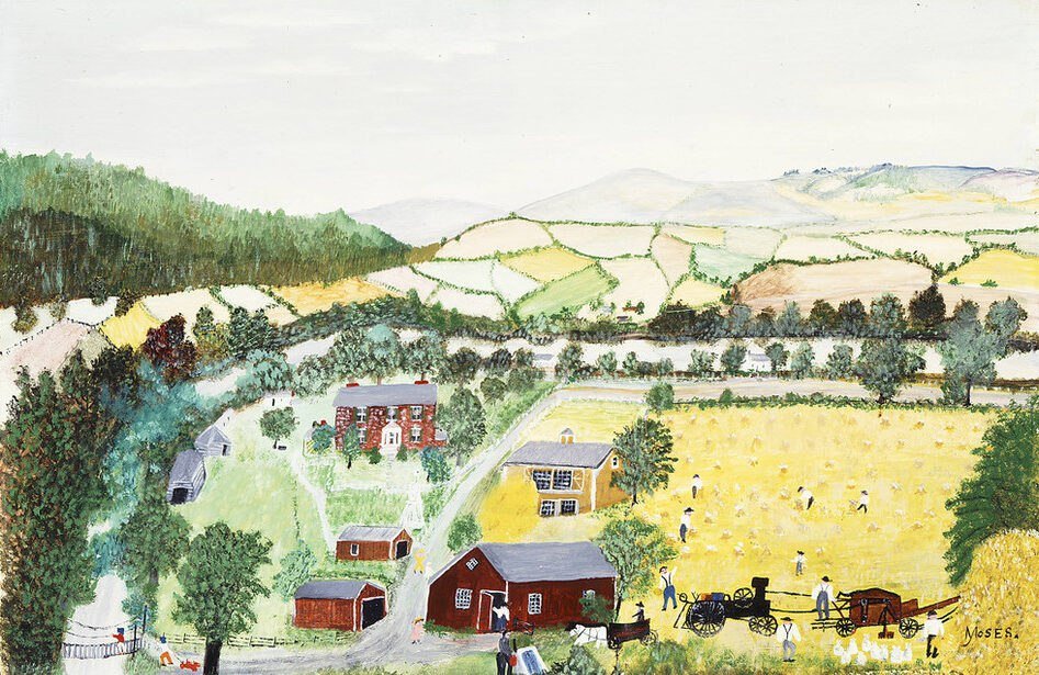 Solve "Calhoun," Grandma Moses, 1955. jigsaw puzzle online with 104 pieces
