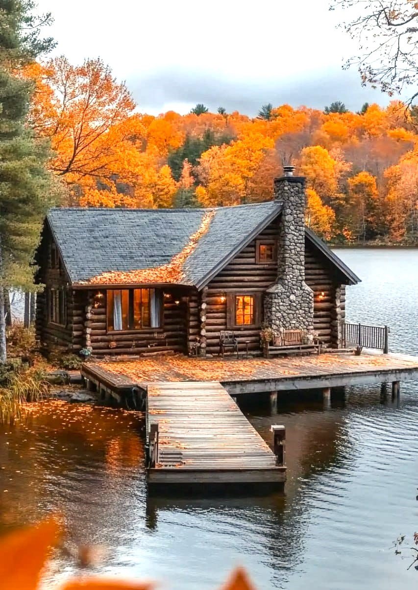Solve Log Cabin by the Lake.... jigsaw puzzle online with 35 pieces