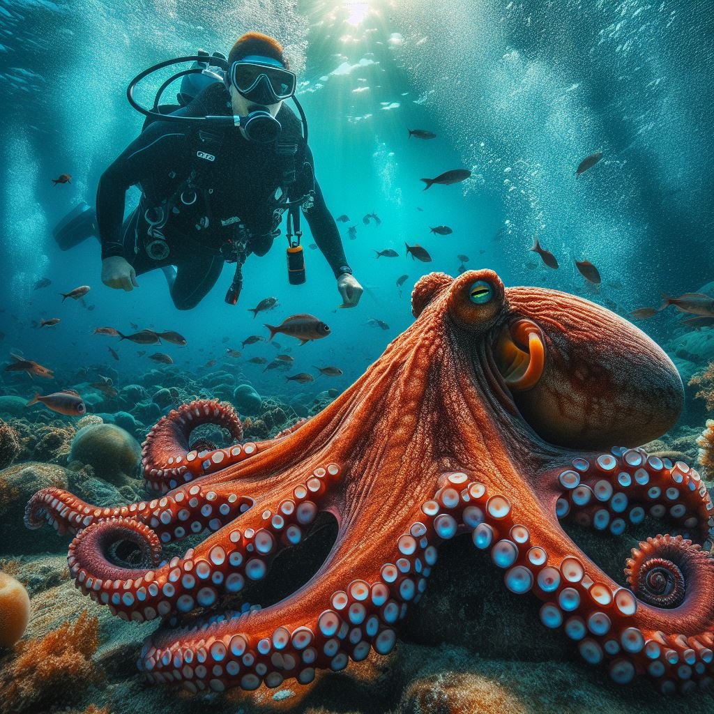 Solve Octopus & Diver, resizable 9 to 306 pieces jigsaw puzzle online ...