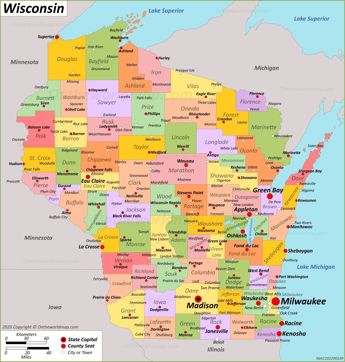 Solve Map of Wisconsin jigsaw puzzle online with 121 pieces