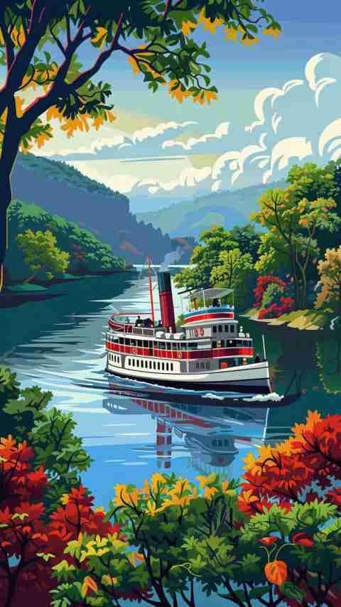 Solve Riverboat art jigsaw puzzle online with 60 pieces