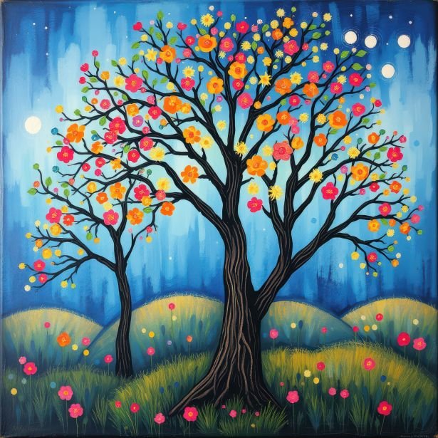 Solve Flowering tree jigsaw puzzle online with 81 pieces