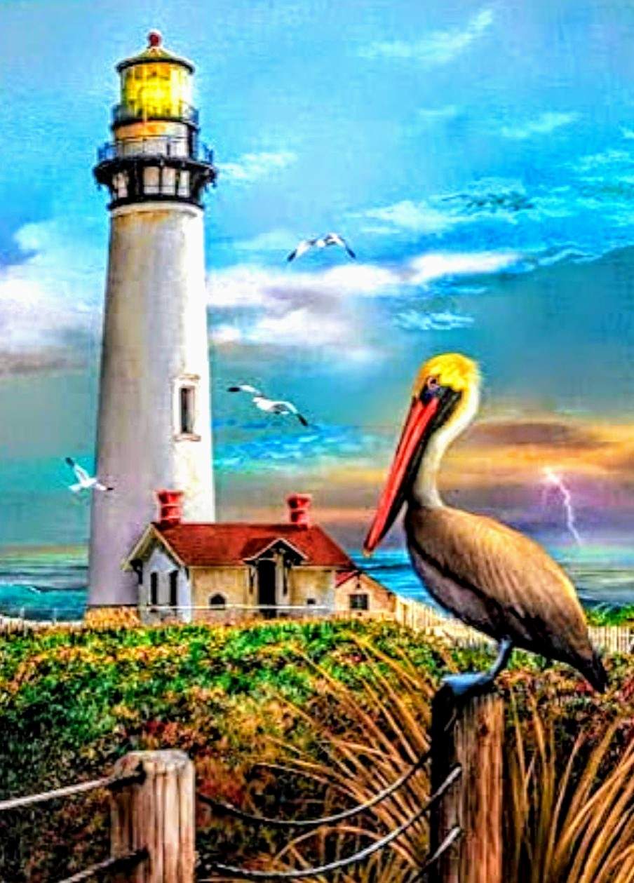 Solve Pelican lighthouse! jigsaw puzzle online with 165 pieces