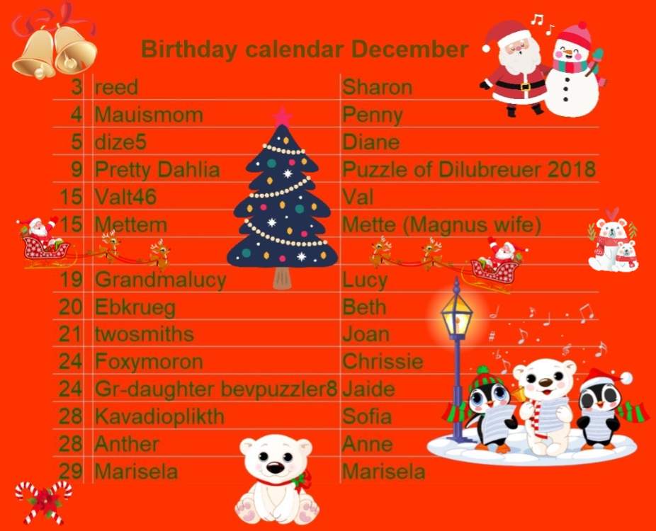 Solve Birthday Calendar December jigsaw puzzle online with 12 pieces