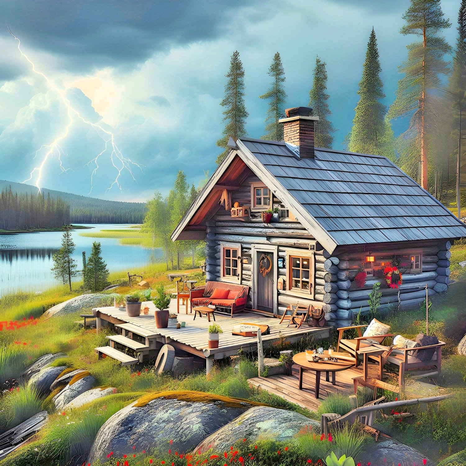 Solve log cabin, resizable 9 to 600 pieces jigsaw puzzle online with 64 ...