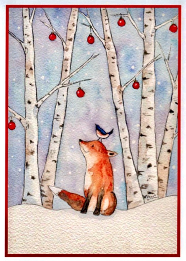 Solve Fox and Bird’s Christmas jigsaw puzzle online with 54 pieces