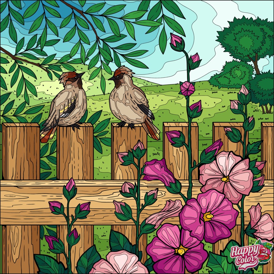Solve Birds and flowers 🌸 jigsaw puzzle online with 49 pieces