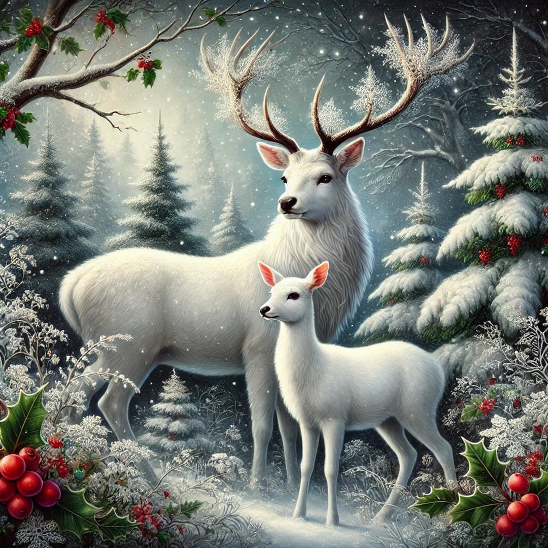 Solve White Stag and Baby jigsaw puzzle online with 100 pieces