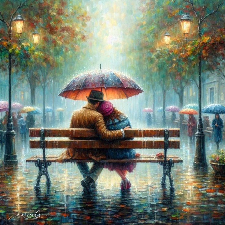 Solve Cuddling in the rain jigsaw puzzle online with 100 pieces