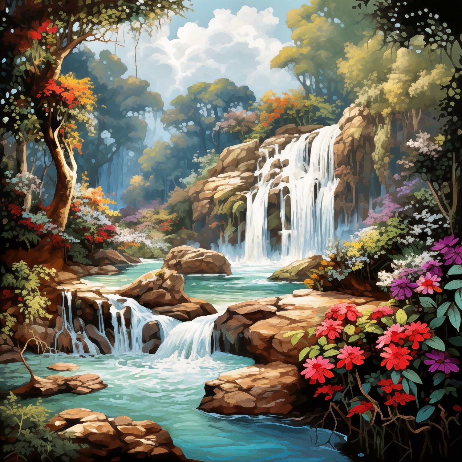 Solve Summer Waterfall, resizable 9 to 600 pieces jigsaw puzzle online ...