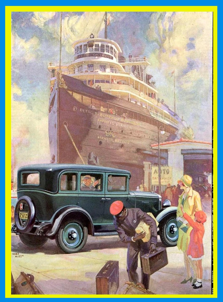 Solve 1929 Chevy ad, art by Fred Mizen jigsaw puzzle online with 88 pieces