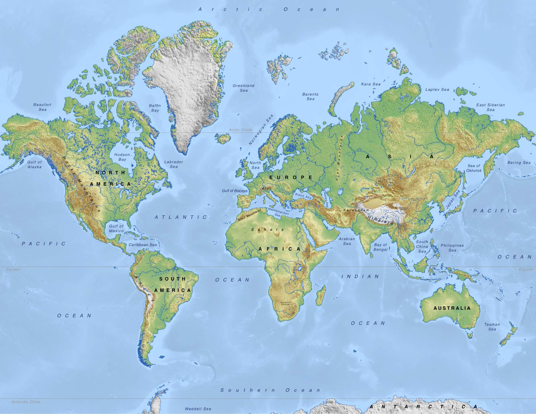 Solve world-physical-map-mercator jigsaw puzzle online with 180 pieces