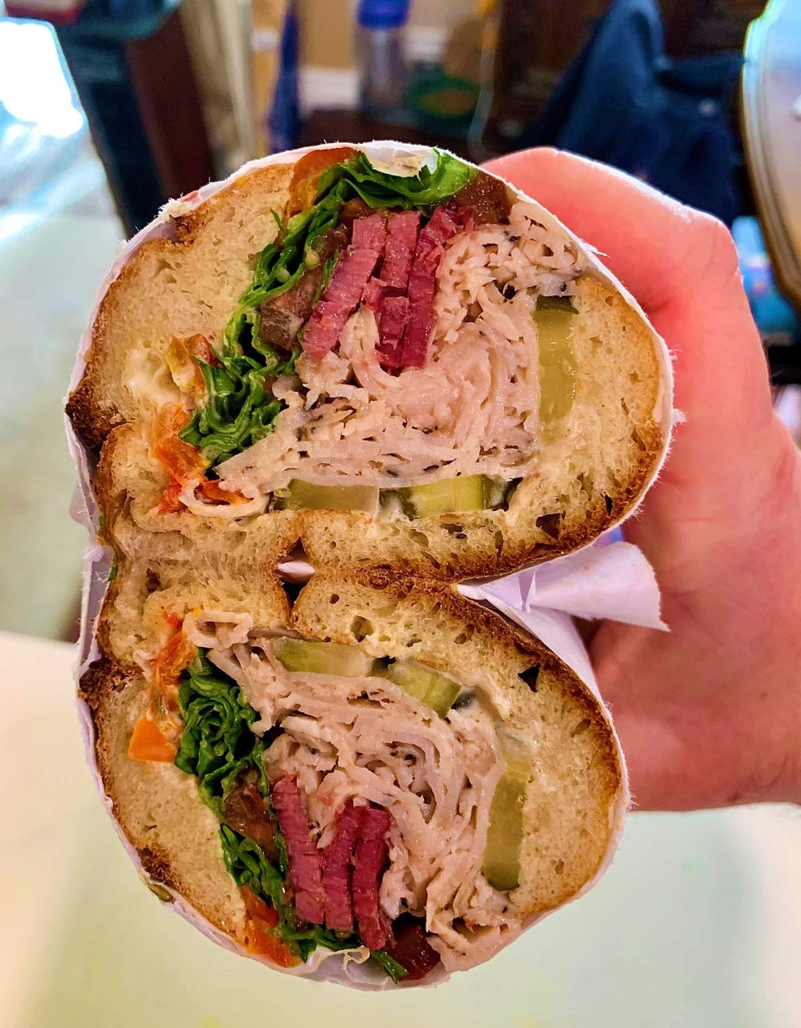Solve Turkey and sous vide pastrami with arugula, banana peppers, dill ...