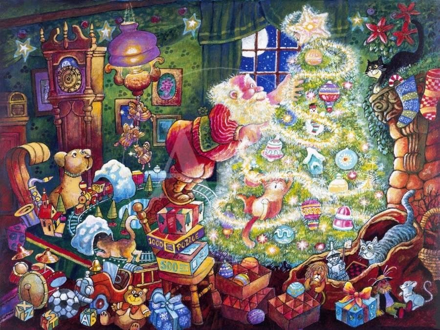 Solve Santa decorates jigsaw puzzle online with 108 pieces