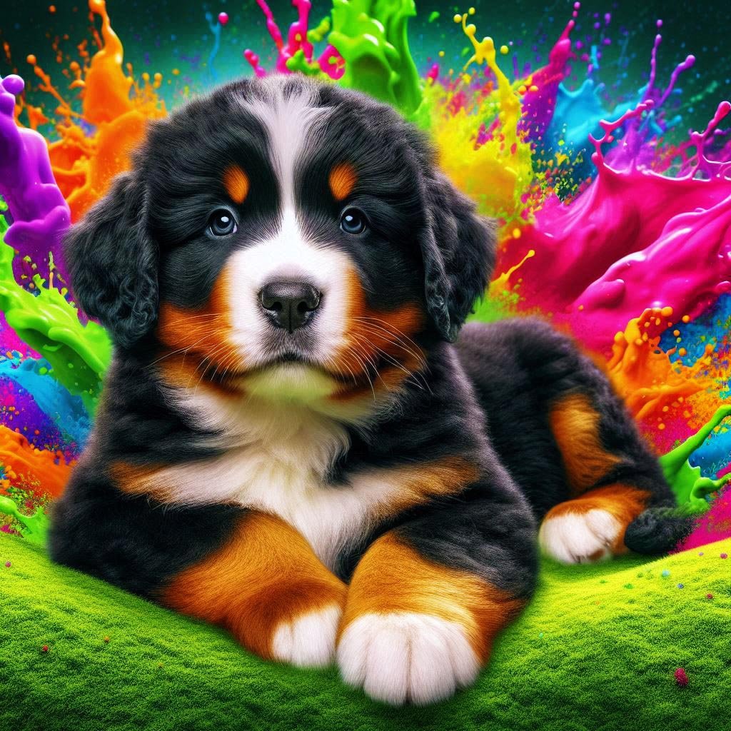 Jigsaw Puzzle | 64 pieces | Winston the Bernese Mountain puppy | Jigidi