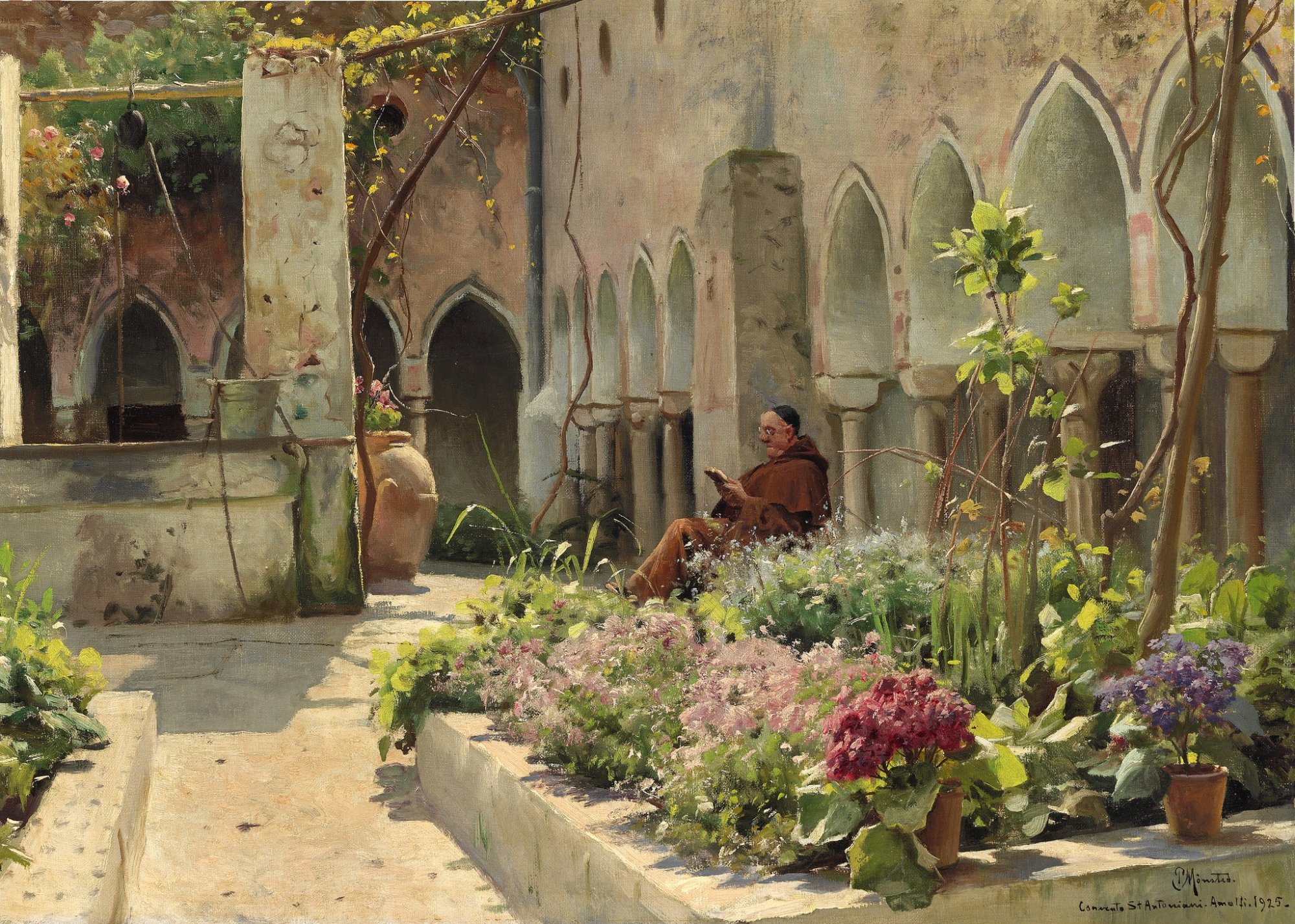 Solve A Monk Reading In Amalfi Garden jigsaw puzzle online with 150 pieces