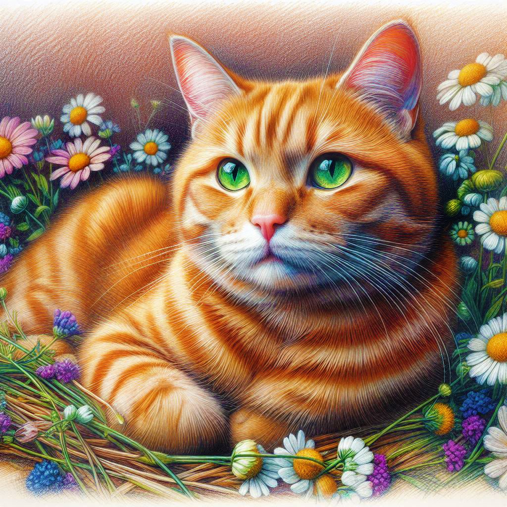 Solve Harold the orange tabby cat enjoying the flowers jigsaw puzzle ...