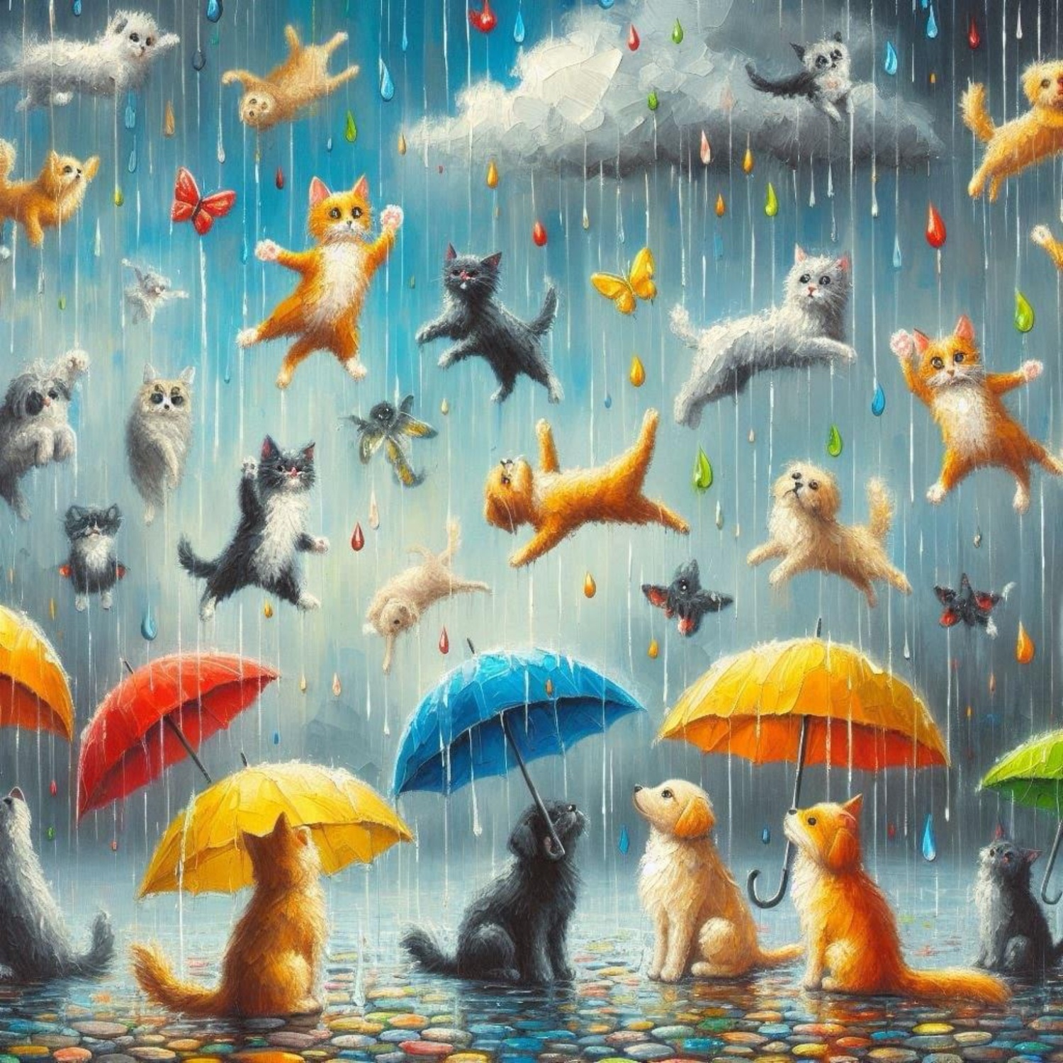 Solve It’s Raining Cats jigsaw puzzle online with 64 pieces