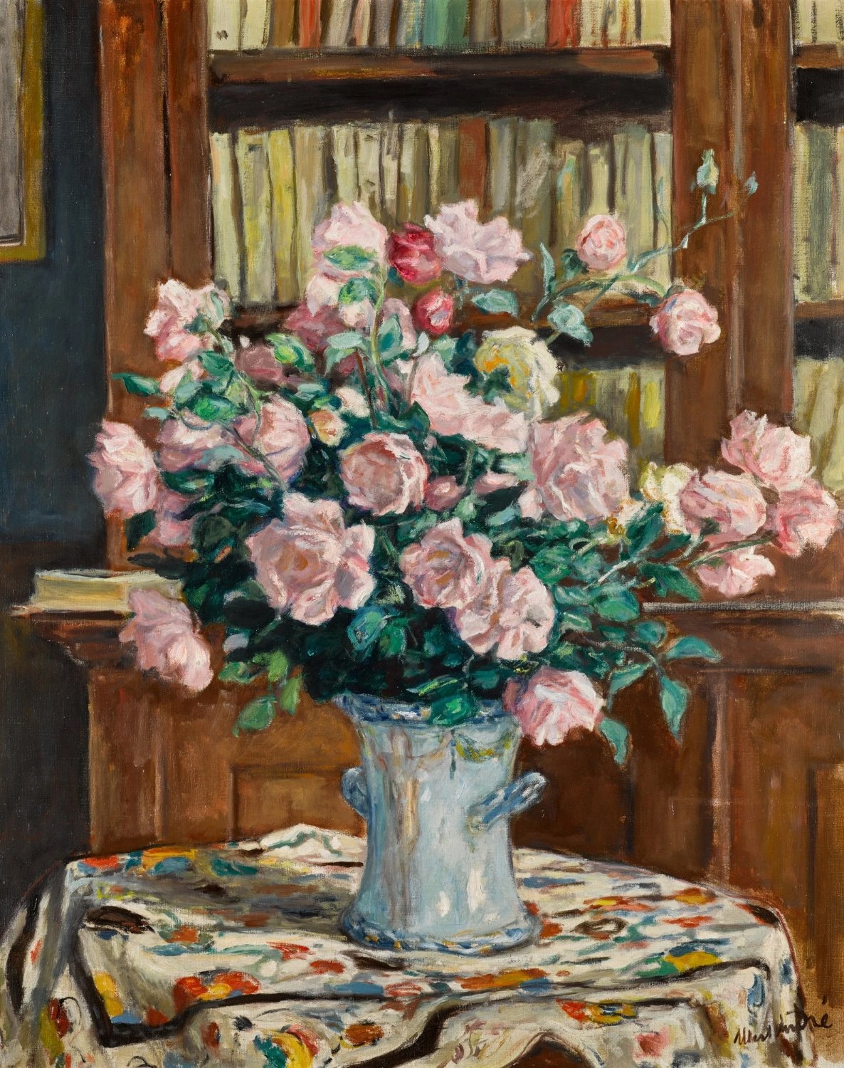 Solve Albert Andre - (French,1869-1954) - Bouquet of Roses before a ...