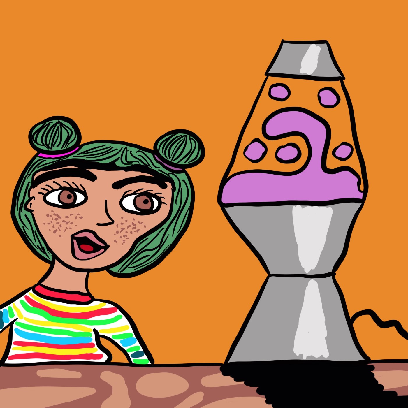 Solve Girl Mesmerized By a Lava Lamp jigsaw puzzle online with 49 pieces