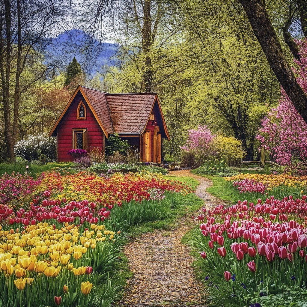 Solve cabin with tulips (resize 9 to 306) jigsaw puzzle online with 49 ...
