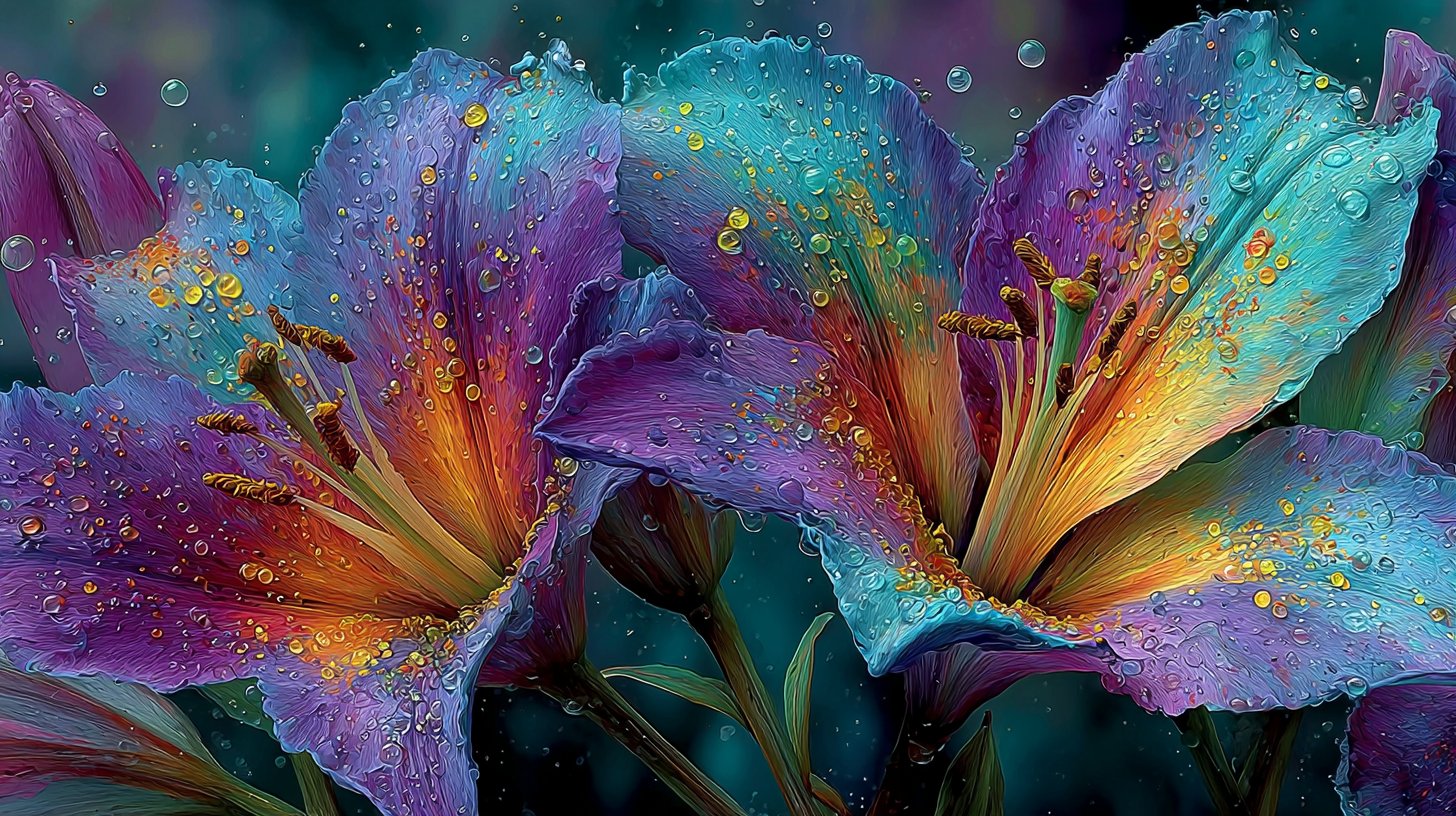 Solve 🌺💧 Dew-Kissed & Drenched in Color 💧🌺 jigsaw puzzle online with 144 pieces