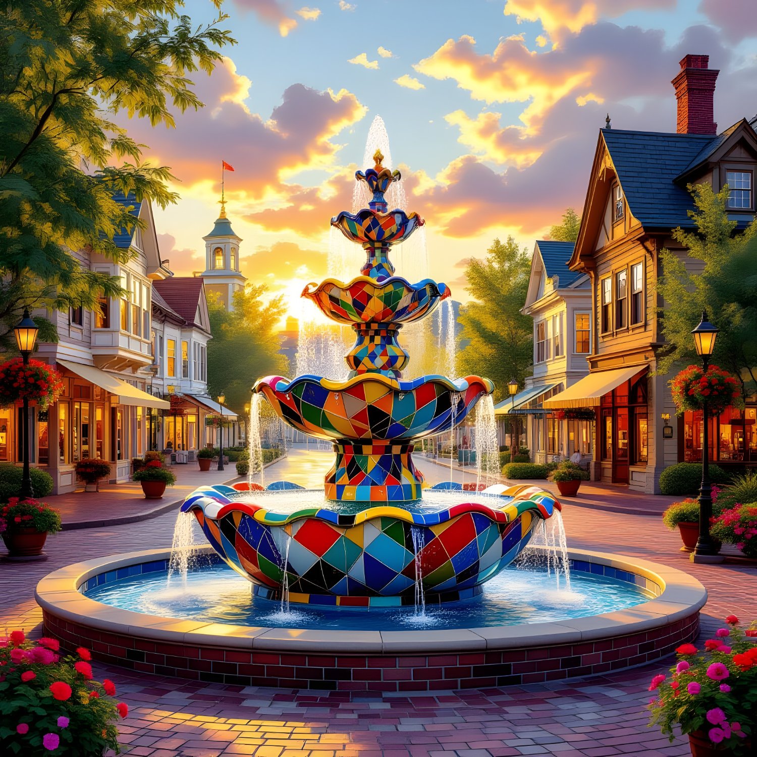 Solve Harlequin Fountain jigsaw puzzle online with 81 pieces