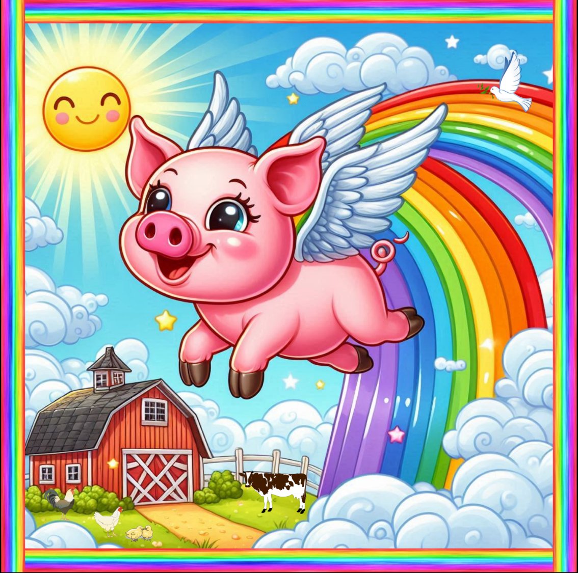 Jigsaw Puzzle | 16 pieces | AI Flying Pig (Cartoon) | Jigidi