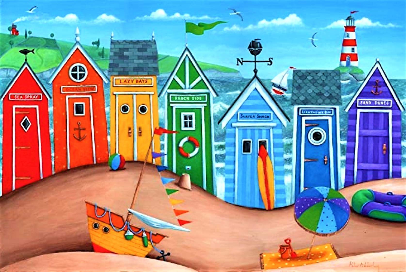 Solve Rainbow Beach Huts jigsaw puzzle online with 126 pieces