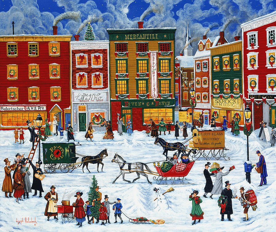 Solve christmas-on-main-street-joseph-holodook jigsaw puzzle online ...