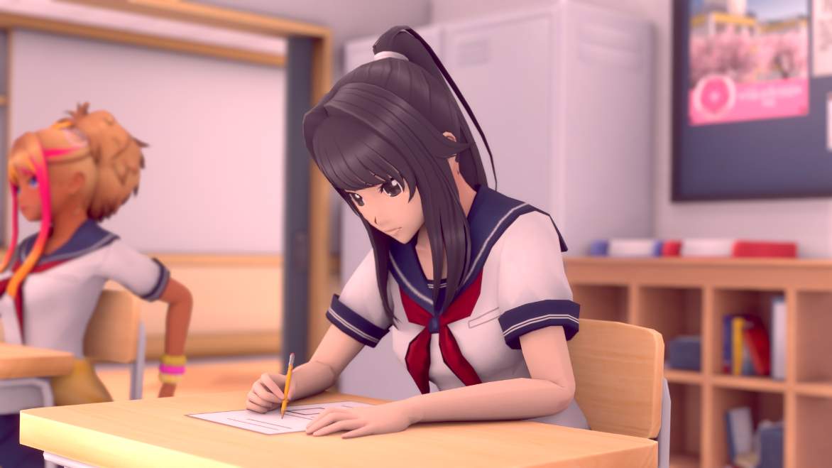 Solve Yandere Simulator - Yan-Chan doing Class Work jigsaw puzzle online with 15 pieces
