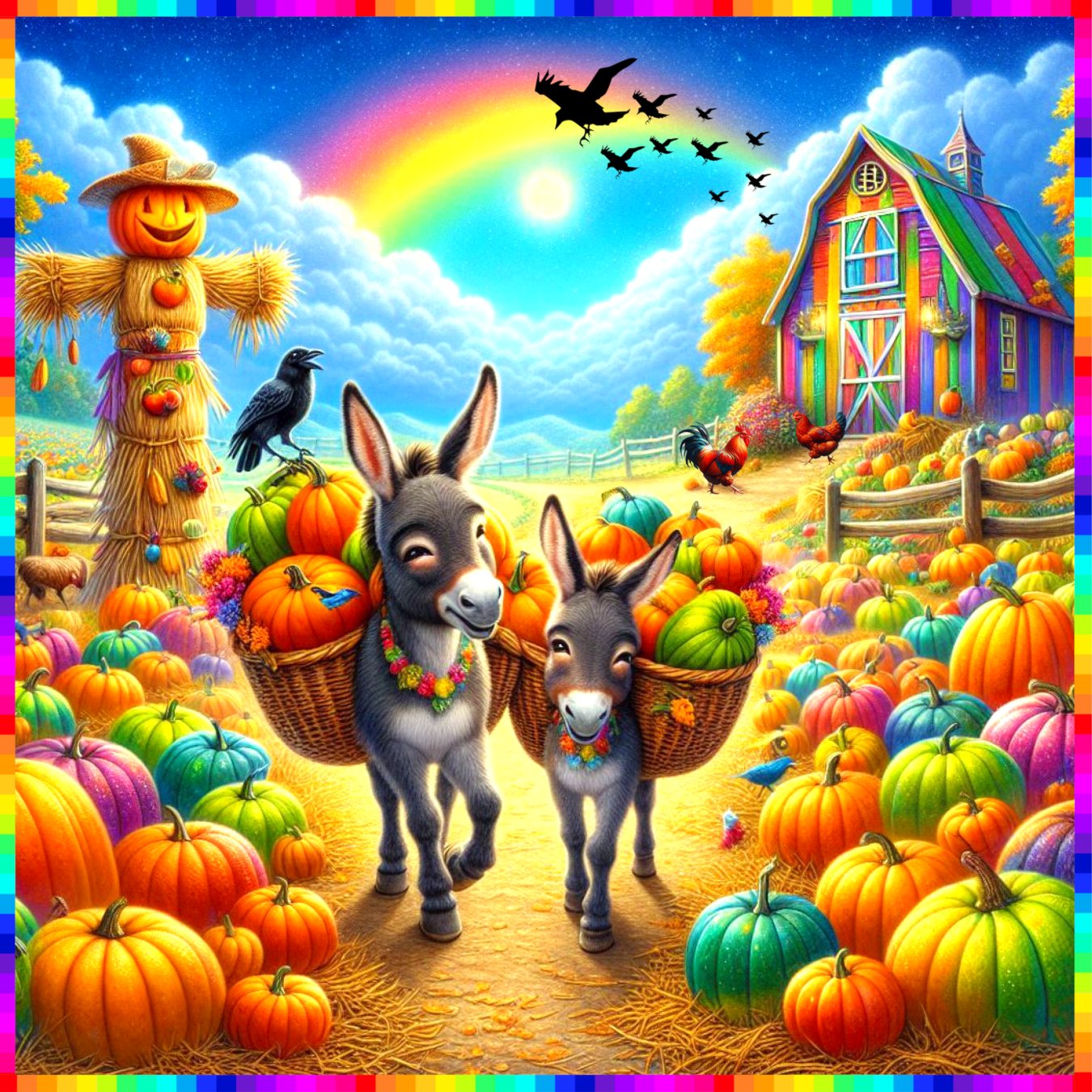 Solve AI Donkeys and Pumpkins jigsaw puzzle online with 49 pieces