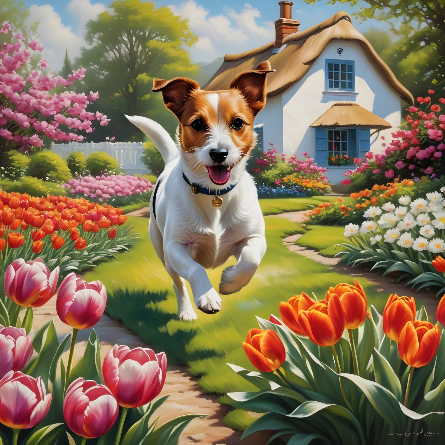 Solve Jack Russell Dog Cottage jigsaw puzzle online with 256 pieces