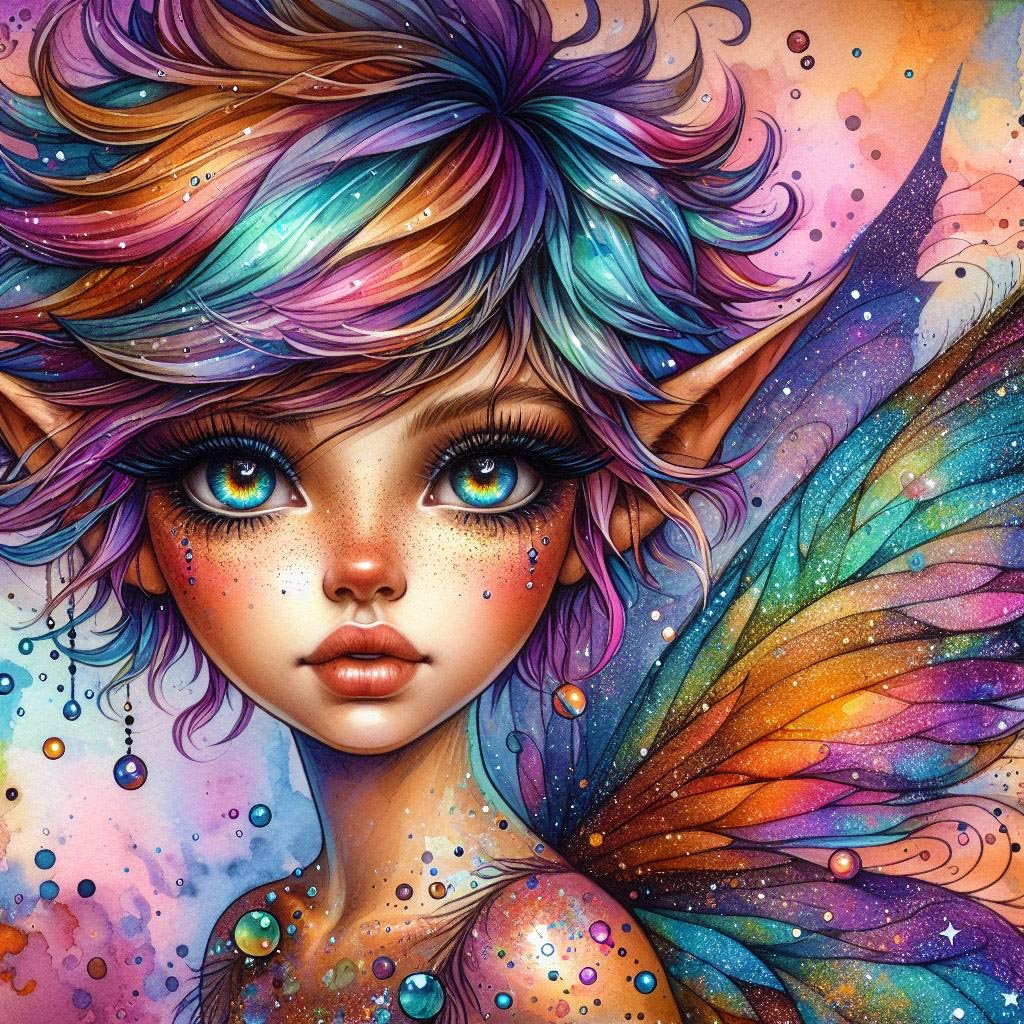 Solve Beautiful Pixie Medium Watercolor Style Dada Jigsaw Puzzle Online With 64 Pieces