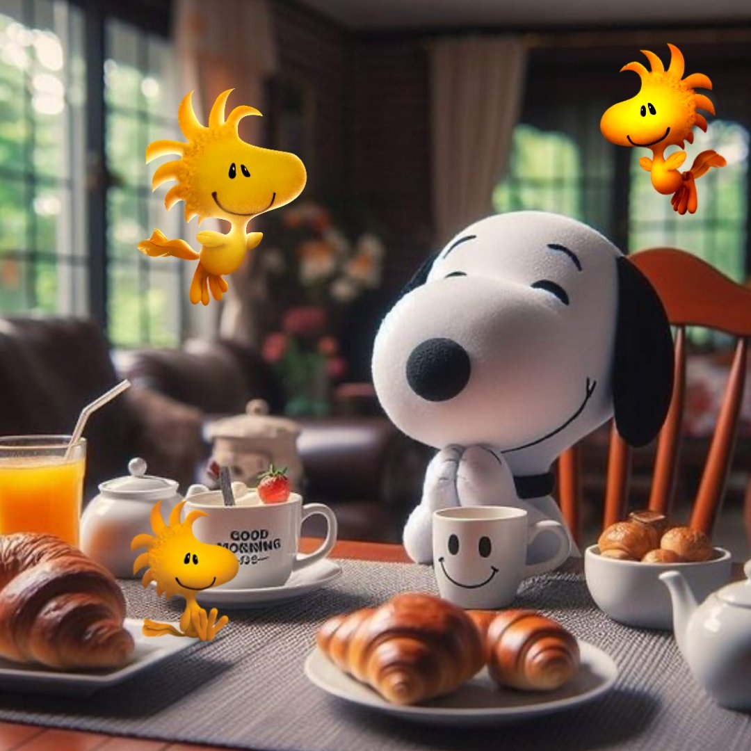 Solve Snoopy Breakfast jigsaw puzzle online with 196 pieces