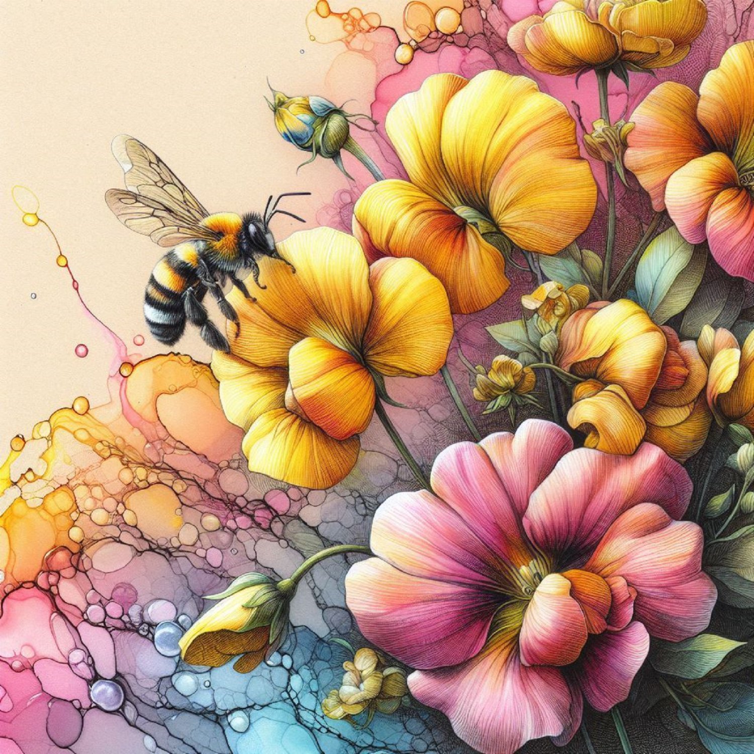 Solve Bees and Flowers (resizable 0-600pcs) jigsaw puzzle online with ...