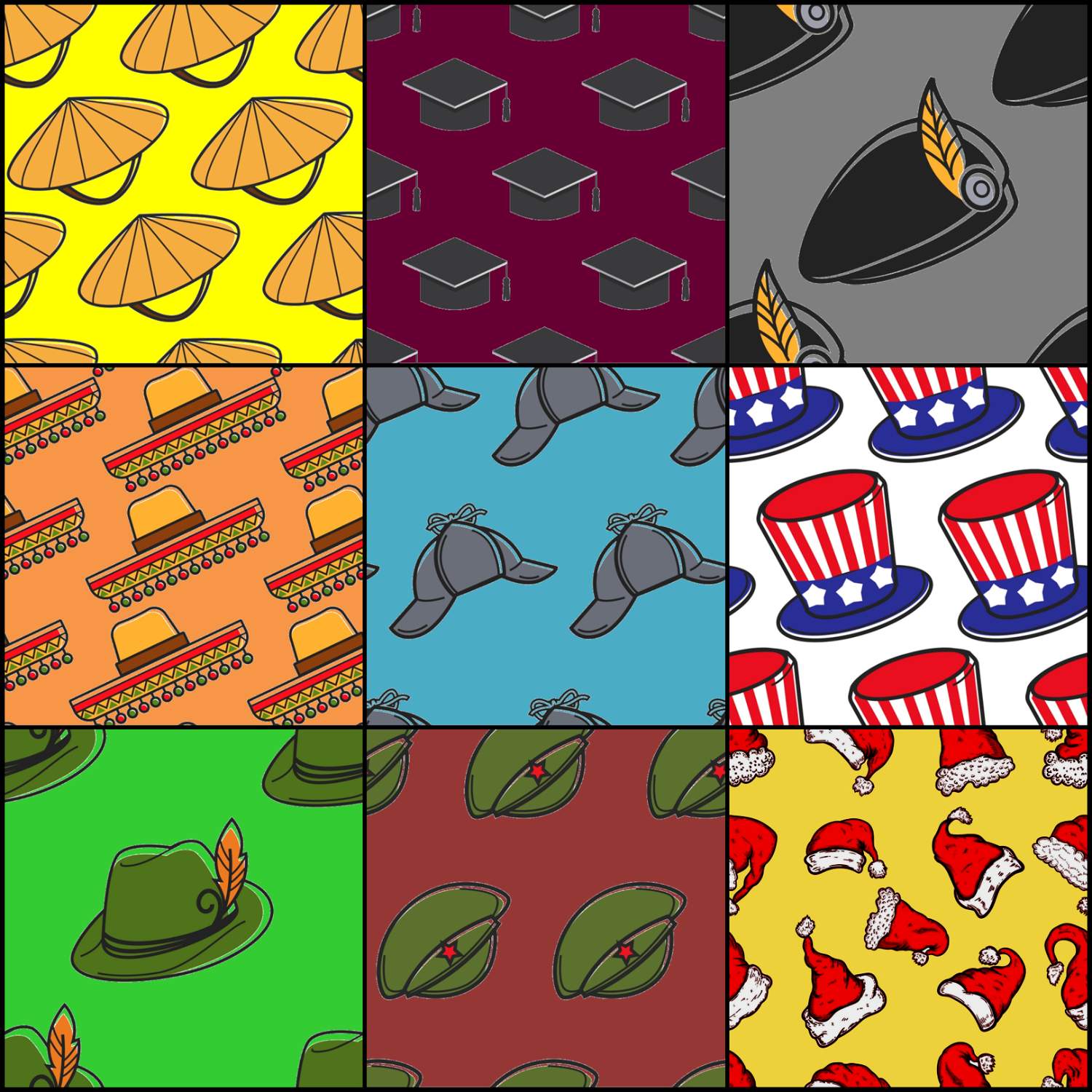 Solve Hat patterns jigsaw puzzle online with 144 pieces